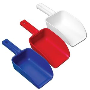 remco 3 pk color-coded plastic hand scoop - bpa-free, food-safe scooper, commercial grade utensils, restaurant and food service supplies, large 32 ounce size, red/white/blue