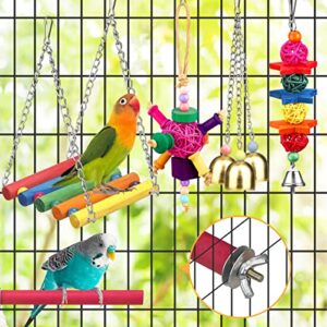 YIXUND Bird Toys for Conures with Colorful Ladder Hammock Bird Cage Accerious Bird Perch Stand Chewing Toys Hanging Bell for Parrot Parakeet Cockatiel Lovebirds