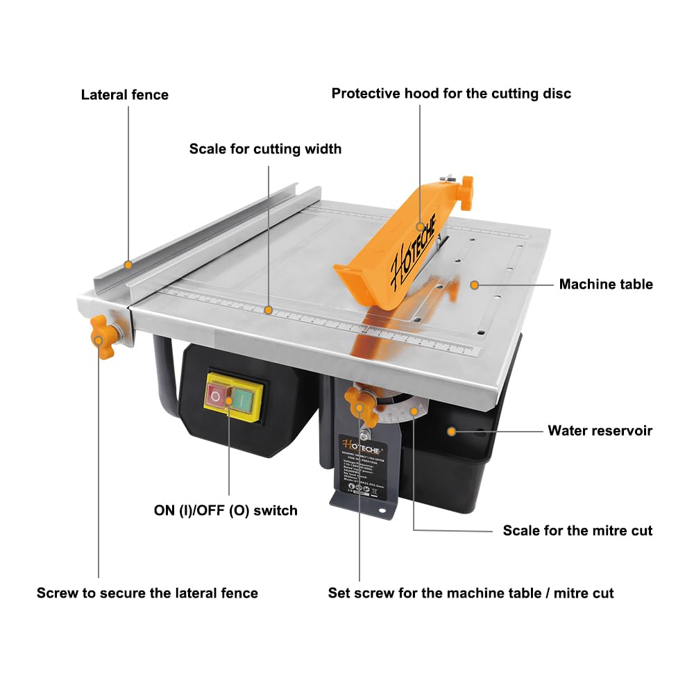 Hoteche 7-Inch Wet Tile Saw - 5A Motor Adjustable Cutting Depth Tile Cutter with Water Reservoir