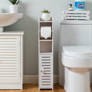 aojezor toilet paper holder stand: small bathroom storage cabinet fit for small tp roll - white