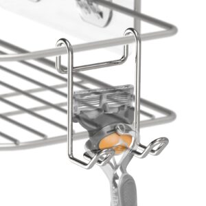 linkidea shower caddy shelf hooks, stainless steel hangers for wall mounted shower room basket attachment, organize loofah, razor, body brush, compatible with gillette fusion5 (silver 4pack)