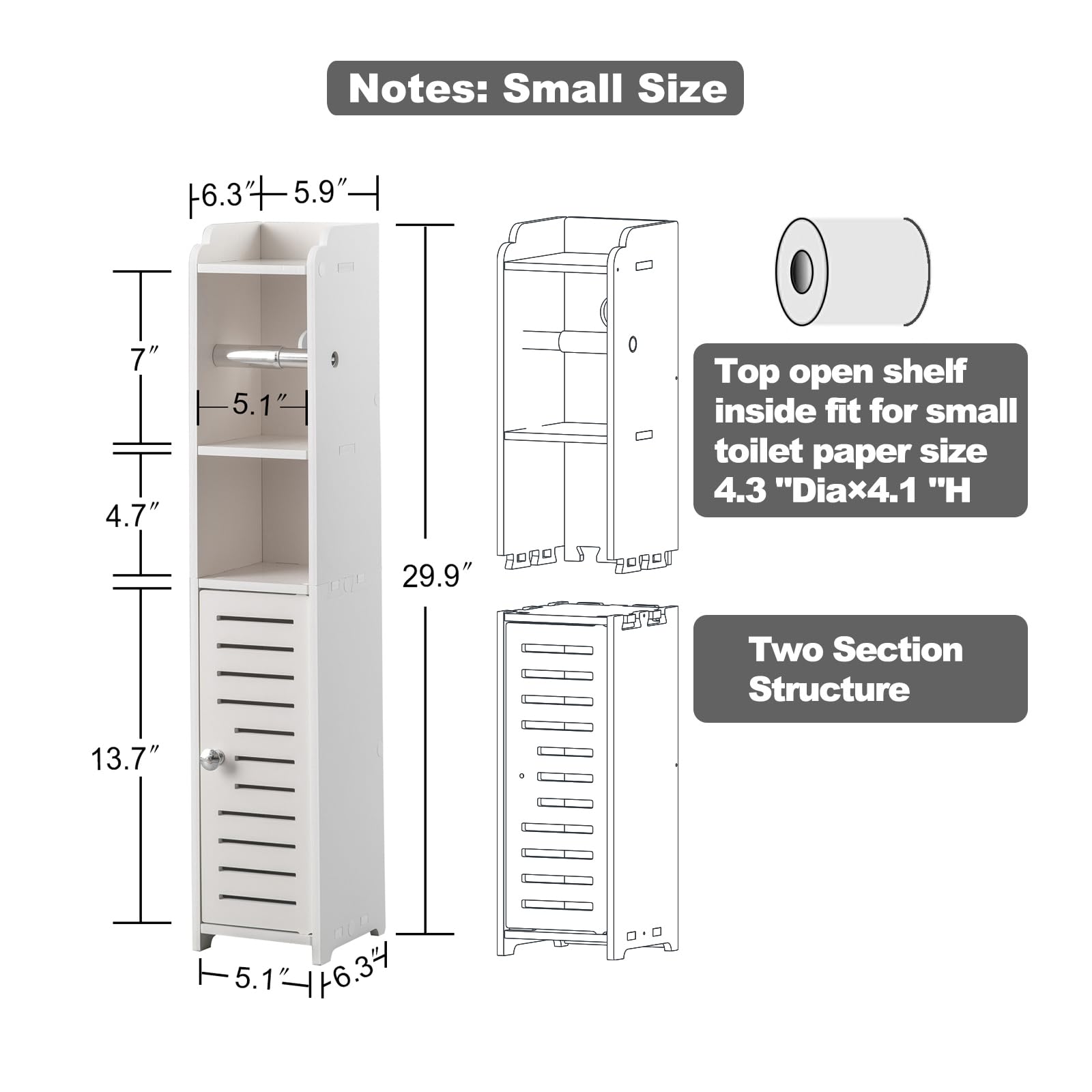 AOJEZOR Toilet Paper Holder Stand: Small Bathroom Storage Cabinet Fit for Small TP Roll - White