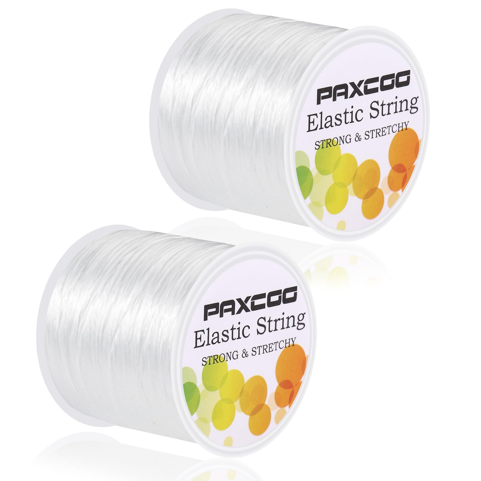 PAXCOO 2 Rolls Elastic String for Bracelets, Stretch Magic Elastic String Bead Cord Jewelry Thread for Bracelet, Necklaces, Clay Beads, Pony Beads (White)