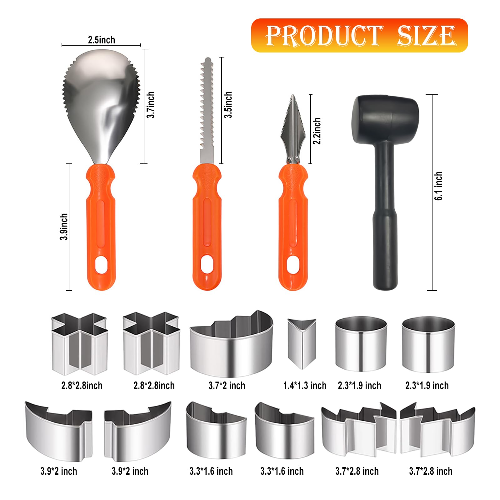 AHCSMRE 16Pcs Pumpkin Carving Kit Halloween Pumpkin Carving Tools Set,Heavy Duty Stainless Steel Carving Stencils with Hammer,Safe and Professional Pumpkin Carving Tool for Kids and Adults