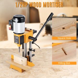 Hoteche Benchtop Wood Mortiser - 1/2HP Woodworking Mortising Machine with 3/8-Inch Chisel