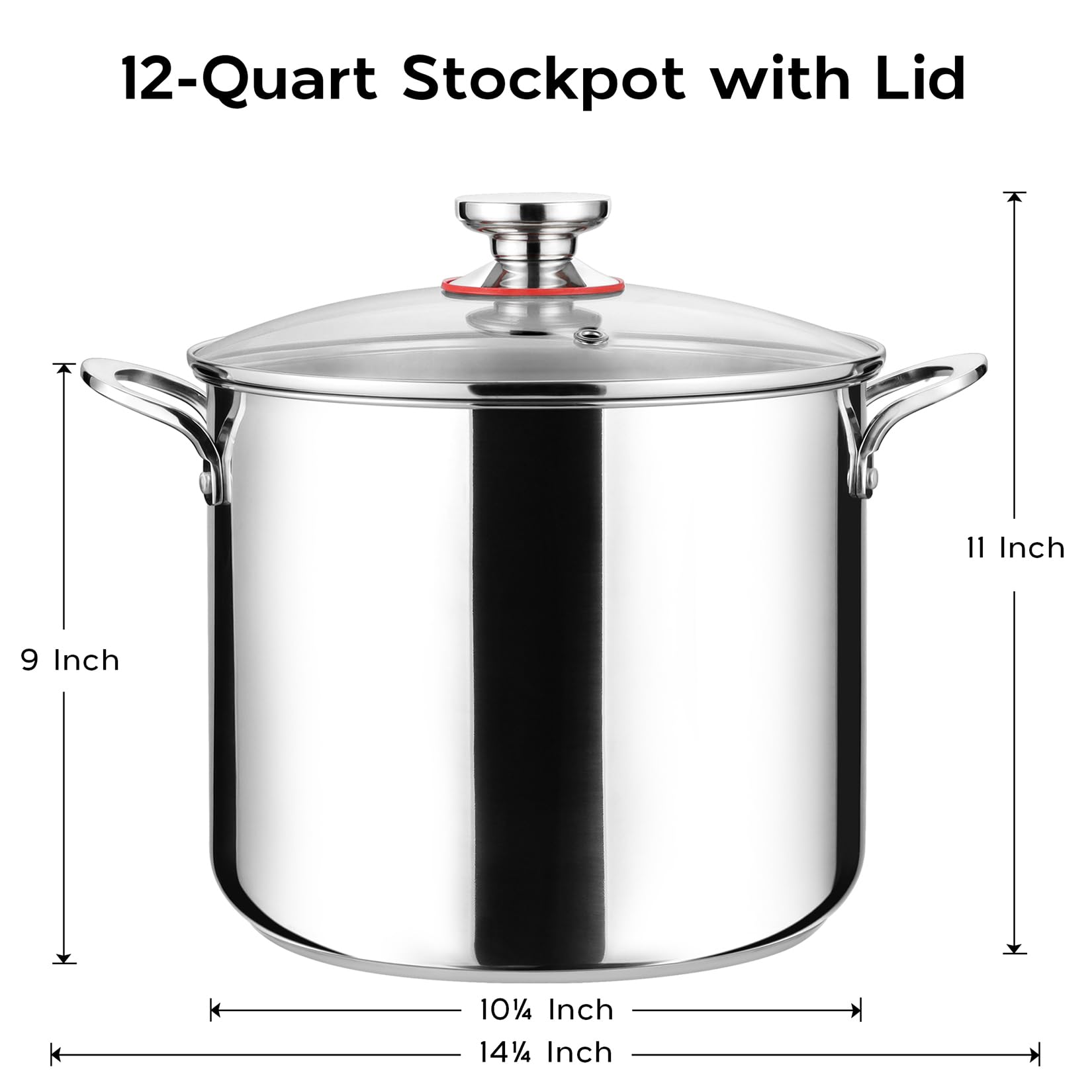 Onader 12 Quart Stock Pot 18/10 Stainless Steel Cooking Pot with Lid Large Soup Pot