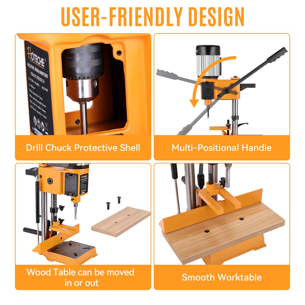 Hoteche Benchtop Wood Mortiser - 1/2HP Woodworking Mortising Machine with 3/8-Inch Chisel