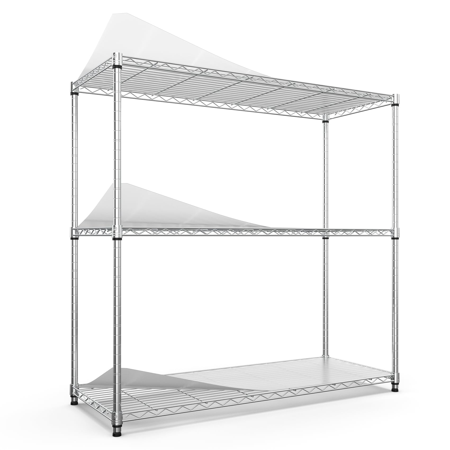 pouseayar 3 Tier NSF Metal Shelf Wire Shelving Unit, 1050lbs Capacity Heavy Duty Adjustable Storage Rack with Shelf Liners for Closet Kitchen Garage Basement, 48" H x 48" L x 18" D - Chrome