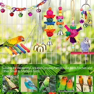 YIXUND Bird Toys for Conures with Colorful Ladder Hammock Bird Cage Accerious Bird Perch Stand Chewing Toys Hanging Bell for Parrot Parakeet Cockatiel Lovebirds