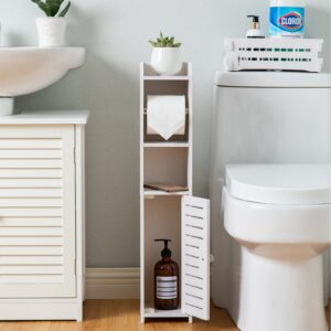 AOJEZOR Toilet Paper Holder Stand: Small Bathroom Storage Cabinet Fit for Small TP Roll - White