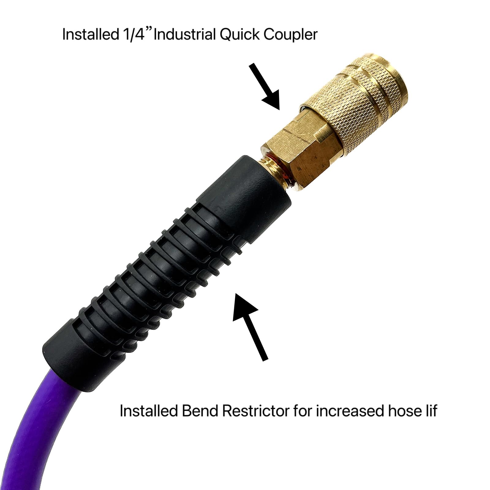 SYXQT Hybrid Air Hose(PVC) 1/4-Inch x 25FT， 300 PSI Heavy Duty, Lightweight, Kink Resistant, All-Weather Flexibility with 1/4-Inch Industrial Air Fittings and Bend Restrictors,Purple