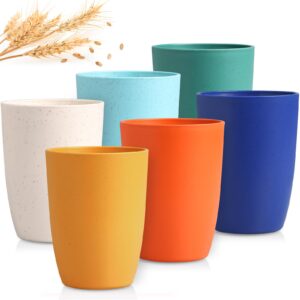 genlge plastic cups reusable wheat straw cups 12 oz, unbreakable drinking cups for kitchen - bpa free cups dishwasher safe plastic tumbler cups cups set of 6