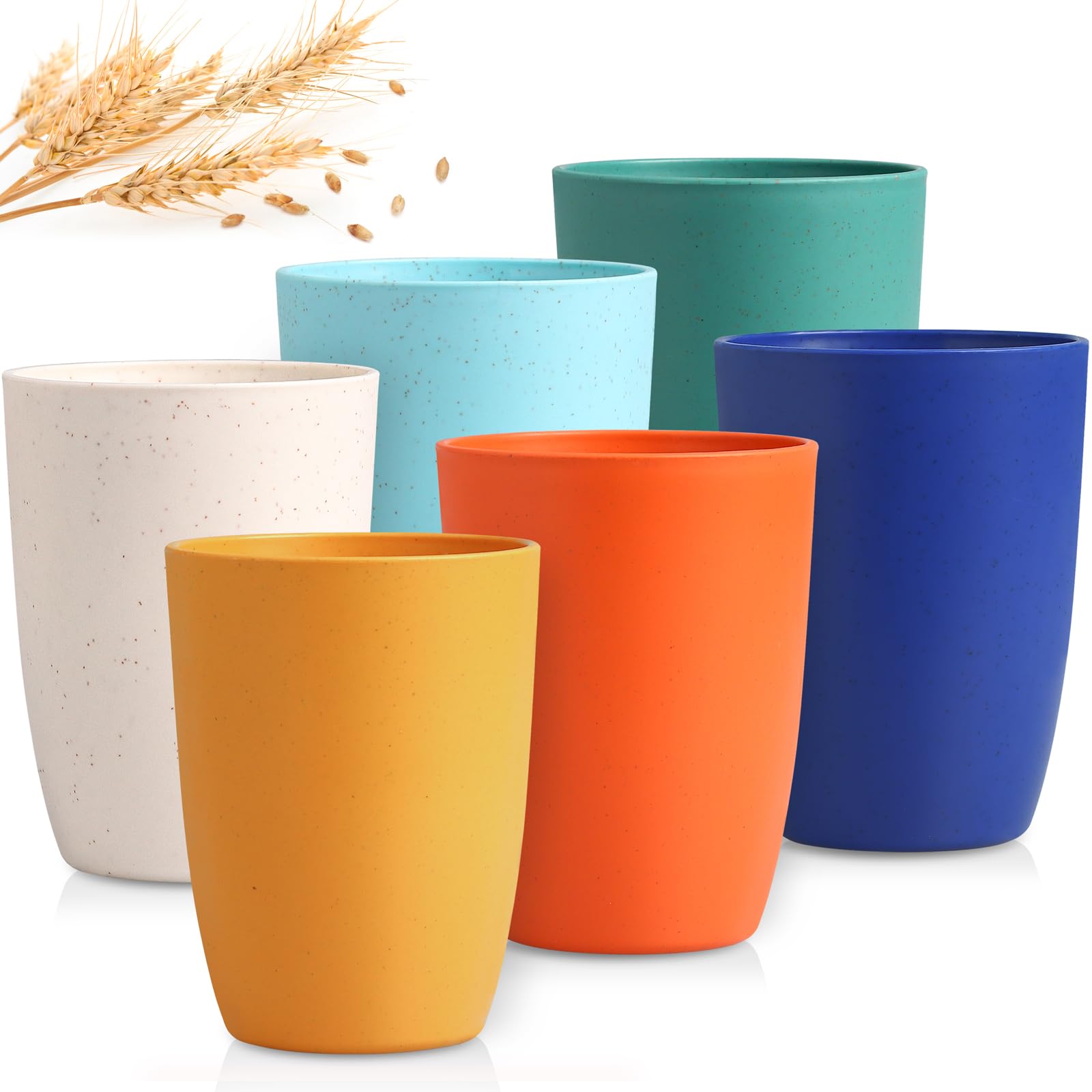 GENLGE Plastic Cups Reusable Wheat Straw Cups 12 OZ, Unbreakable Drinking Cups for Kitchen - BPA Free Cups Dishwasher Safe Plastic Tumbler Cups Cups Set of 6