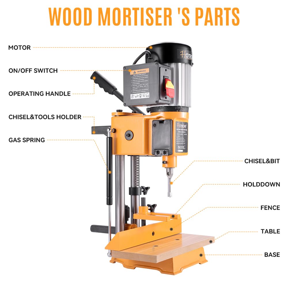 Hoteche Benchtop Wood Mortiser - 1/2HP Woodworking Mortising Machine with 3/8-Inch Chisel