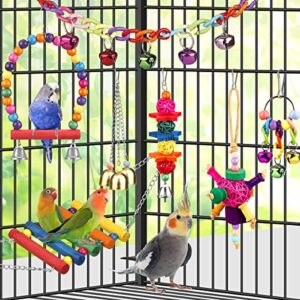 YIXUND Bird Toys for Conures with Colorful Ladder Hammock Bird Cage Accerious Bird Perch Stand Chewing Toys Hanging Bell for Parrot Parakeet Cockatiel Lovebirds