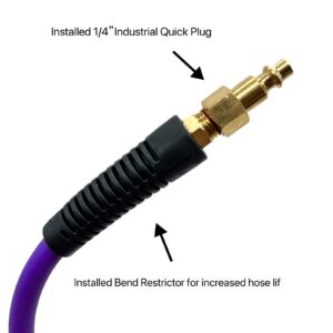 SYXQT Hybrid Air Hose(PVC) 1/4-Inch x 25FT， 300 PSI Heavy Duty, Lightweight, Kink Resistant, All-Weather Flexibility with 1/4-Inch Industrial Air Fittings and Bend Restrictors,Purple