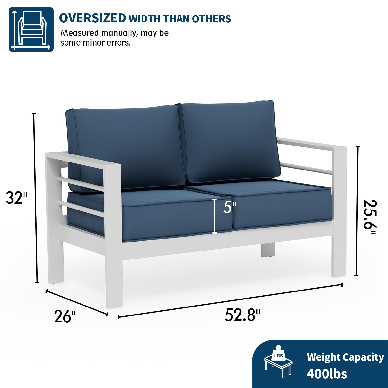 UDPATIO Outdoor Loveseat Aluminum Outdoor Furniture Sofa, Patio Seating Loveseat with 5" Thick Cushion and Waterproof Cover