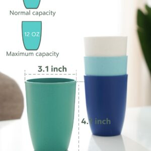 GENLGE Plastic Cups Reusable Wheat Straw Cups 12 OZ, Unbreakable Drinking Cups for Kitchen - BPA Free Cups Dishwasher Safe Plastic Tumbler Cups Cups Set of 6