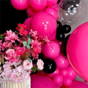 130pcs Black And Hot Pink Balloon Garland Arch Kit, 18" 12" 10" 5" Latex Balloon Set for Baby Shower Birthday Wedding Bachelor Party Decorations Supplies