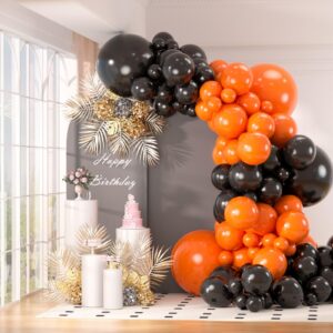 130pcs black and orange balloons garland arch kit, 18 12 10 5 inch different sizes pack latex balloon for birthday graduation halloween party decoration