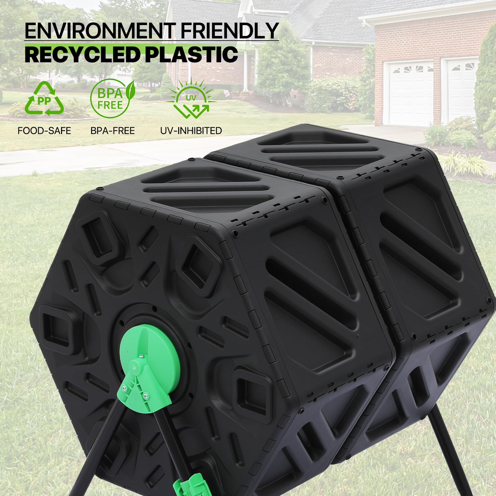 Magshion 2 x 17 Gal Dual Chamber Compost Tumbler from BPA Free Material, Outdoor All-Season Fast-Working High Volume Composter Tumbling Bin, Sliding Doors