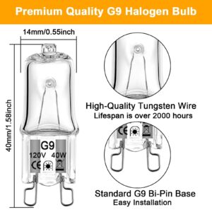 G9 Bulb, 12 Pack G9 Halogen Bulb 40 Watt 120V T4 JCD Type, Dimmable with Long Lasting Lifespan, G9 Halogen Light Bulbs 2 Pin for Chandeliers, Cabinet Lights, Range Hood Lights, 2700K Warm White