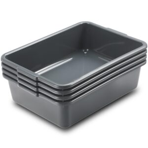 yyqx commercial bus tubs box/tote box, 13l plastic restaurant tub, wash basin tub 4-pack, grey