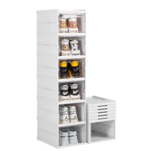 zllzuu shoe storage box, no-assembly 6 tiers foldable shoe organizer with clear door, space-saving shoe rack，sturdy clear plastic stackable sneaker container