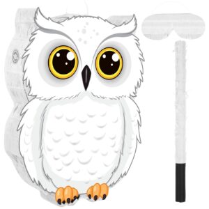 aoriher owl piñata with piñatas stick blindfold confetti 3d white snowy owl piñatas set for woodland forest wizard animal owl party shower game birthday party decorations supplies