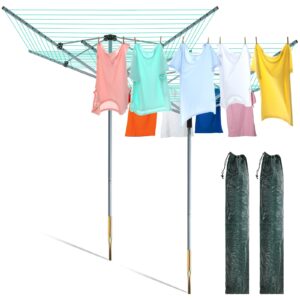 mifoci 2 set 4 arm outdoor clothesline collapsible rotary umbrella clothesline adjustable clothes drying rack folding umbrella clothes dryer with ground spike cover for laundry 164.04 ft drying space