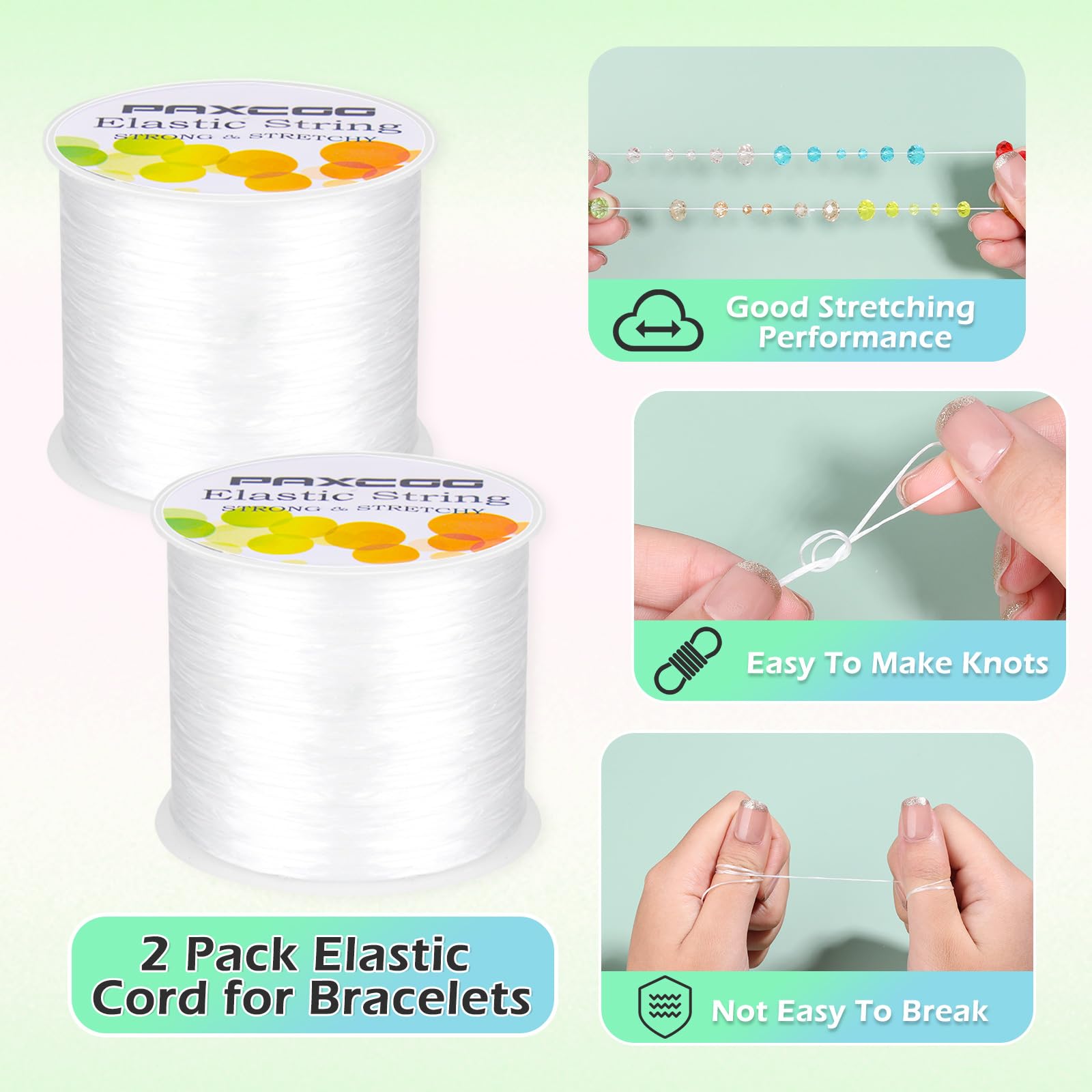 PAXCOO 2 Rolls Elastic String for Bracelets, Stretch Magic Elastic String Bead Cord Jewelry Thread for Bracelet, Necklaces, Clay Beads, Pony Beads (White)