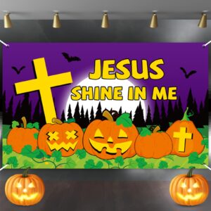 halloween christian pumpkin backdrop banner let jesus light your way party decor halloween jesus pumpkin background wall decor halloween religious supplies for kids sunday school decor 71 x 43 inch