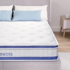 regoss twin mattress, 10 inch twin mattress hybrid, twin size mattress in a box with memory foam & individual pocket spring, twin mattress medium soft feel motion isolation for pressure relief