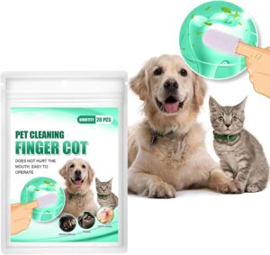 20pcs teeth cleaning finger wipes,dog eye wipescleaning wipes for pet teeth and finger covers, for cleaning teeth ears and eyes suitable for dogs and cats removes dirt and discharge