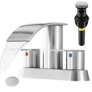 waterfall bathroom sink faucet 4 inch brushed nickel faucet bathroom with pop up drain 2 or 3 holes bathroom basin lavatory mixer tap with deck mount plate