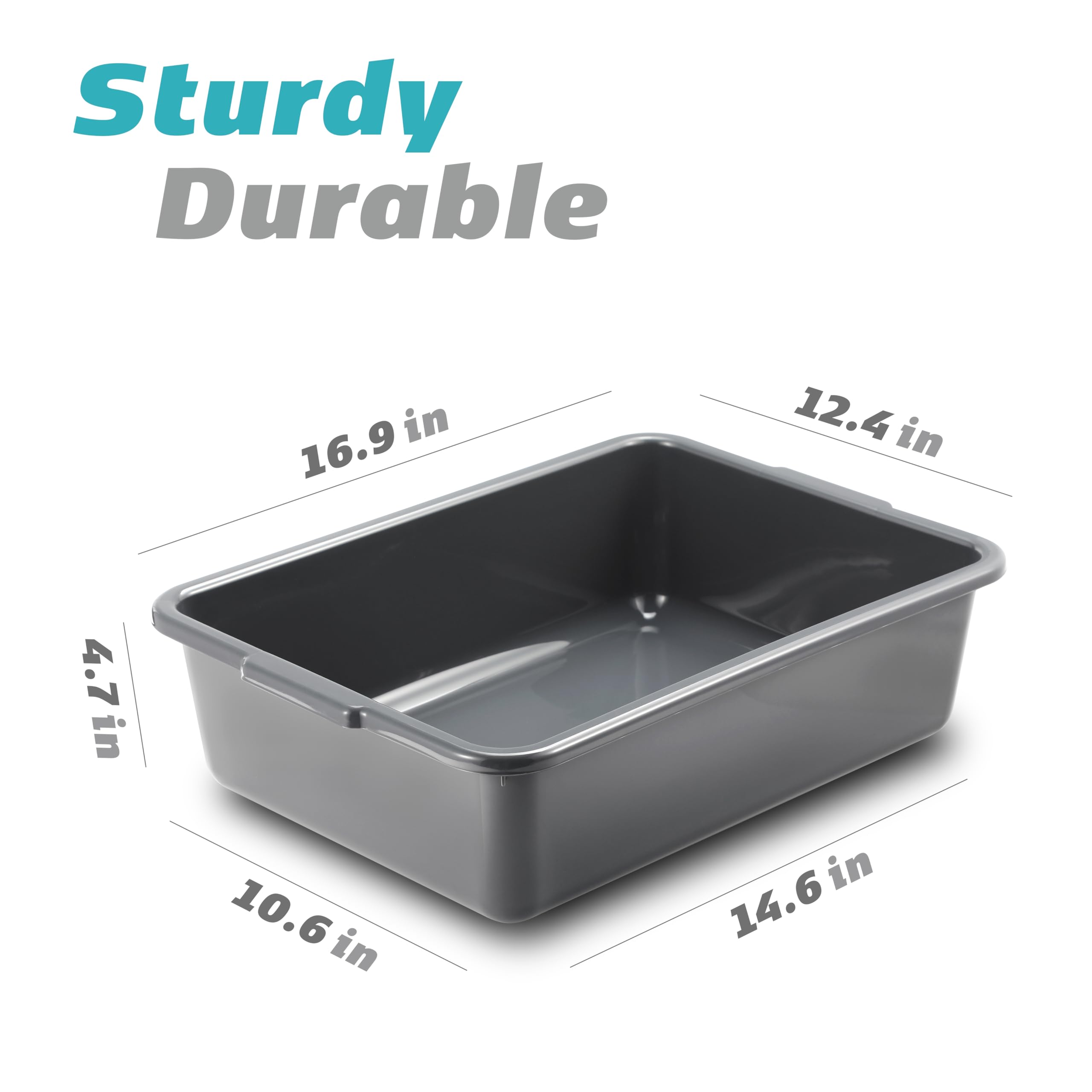 YYQX Commercial Bus Tubs Box/Tote Box, 13L Plastic Restaurant Tub, Wash Basin Tub 4-Pack, Grey