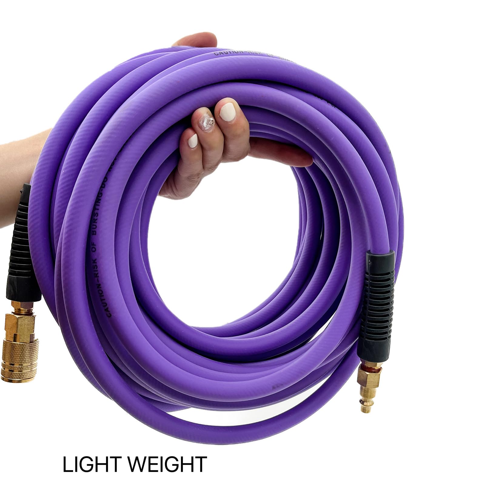 SYXQT Hybrid Air Hose(PVC) 1/4-Inch x 25FT， 300 PSI Heavy Duty, Lightweight, Kink Resistant, All-Weather Flexibility with 1/4-Inch Industrial Air Fittings and Bend Restrictors,Purple