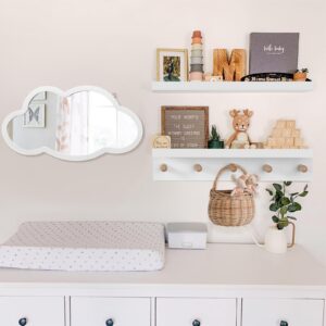 comax nursery floating book shelves with wall mirror, wall bookshelf for kids room bedroom, hanging nursery book shelves wall mounted bookshelves, hanging baby book shelf nursery shelves white