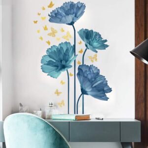 vikodor flower wall decals peel and stick diy floral wall decals removable flower wall stickers murals vinyl butterfly wall decals for girls bedroom living room bathroom wall art decor