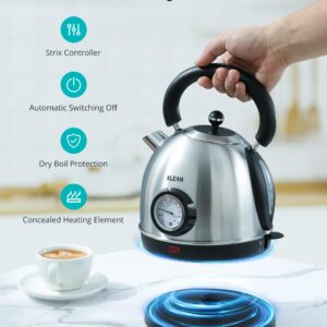 Retro Electric Water Kettle 1.8L Stainless Steel for Boiling Water with Temperature Gauge, Visible Water Level Line, Led Light, Auto Shut-Off & Boil-Dry Protection, 1500W Fast Heating