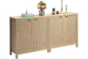 sicotas credenza sideboard buffet rattan cabinet - boho large kitchen storage cabinet with rattan storage - wood cabinet buffet console table for dining room hallway - 2 pieces (natural)