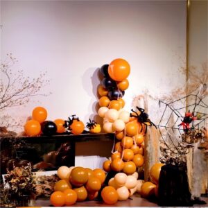 130pcs Black and Orange Balloons Garland Arch Kit, 18 12 10 5 Inch Different Sizes Pack Latex Balloon for Birthday Graduation Halloween Party Decoration