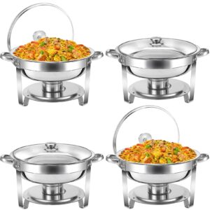 chafing dish buffet set 5 qt 4 packs stainless steel buffet servers and warmers, chaffing servers with covers, catering, chafer,food warmer for parties weddings