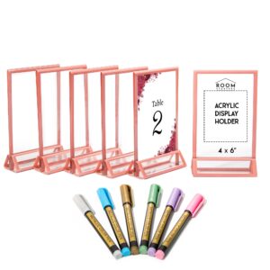 ROOM STARTERS Rose Gold 4x6 Acrylic Sign Holders (6-Pack) for Weddings & Events - Acrylic Table Number Holder, Photo Frames for Wedding Reception Table Menu Holder