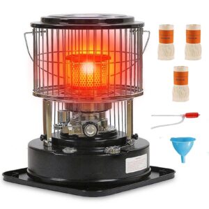 kerosene heater 11000 btu, kerosene heaters for indoor use, with auto tip over shut off, portable kerosene stove, camp tent heater for cooking, ice fishing, survival emergency, black