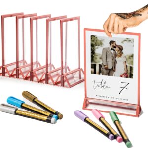 ROOM STARTERS Rose Gold 4x6 Acrylic Sign Holders (6-Pack) for Weddings & Events - Acrylic Table Number Holder, Photo Frames for Wedding Reception Table Menu Holder