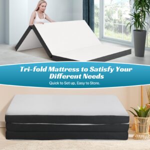 Dkelincs 4 Inch Folding Mattress Trifold Memory Foam Mattress Topper Portable Foldable Mattress for Camping, Guest, Yoga, White(Full Size, 73X52X4)