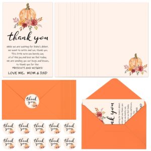 cholemy 50 set fall baby shower thank you cards bulk autumn leaves pumpkin thank you note cards with envelopes stickers thanksgiving blank greeting cards for wedding baby shower