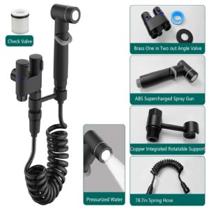 Handheld Bidet Sprayer for Toilet,1-In-2-Out Dual Control Valve,Mini Toilet Faucet Sprayer Kit Butt Washer,Hand Shower Bidet Attachment for Washing Machine and Toilet (Black)