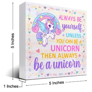 Always Be Yourself Unless You Can Be a Unicorn Inspirational Wood Block Sign Desk Decor,Cute Unicorn Wooden Box Plaque Sign Desk Decor for Nursery Girls Room Bedroom Playroom Decorations